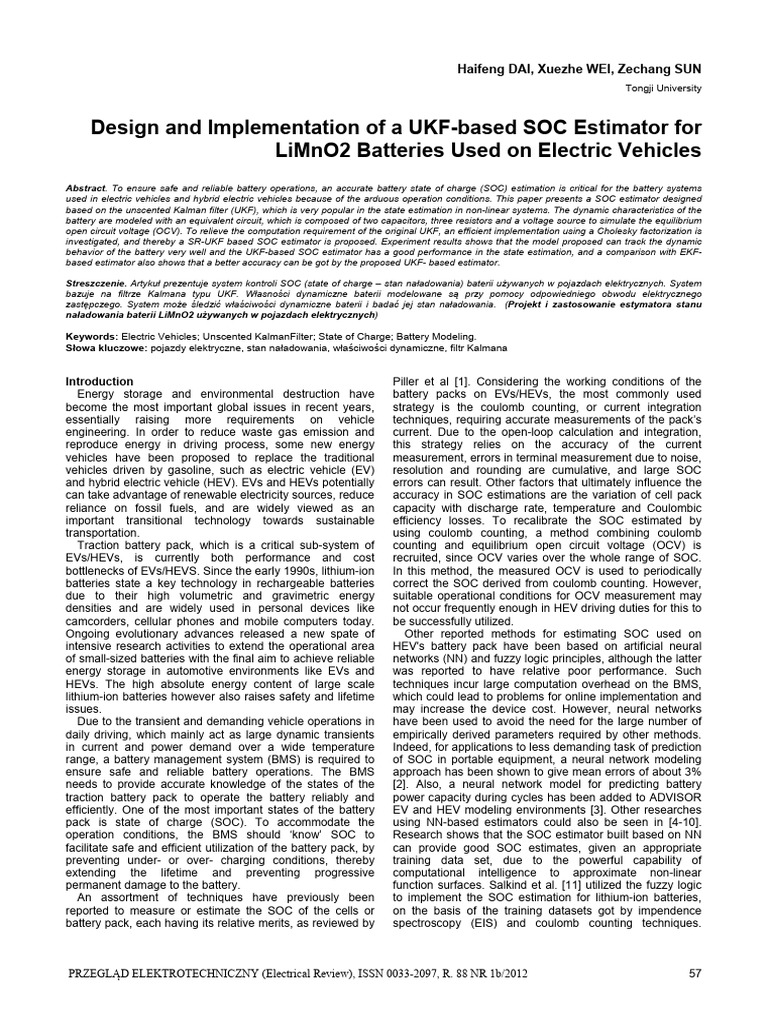 Design and Implementation of a UKF-based SOC Estimator for LiMnO2 Batteries Used on Electric ...