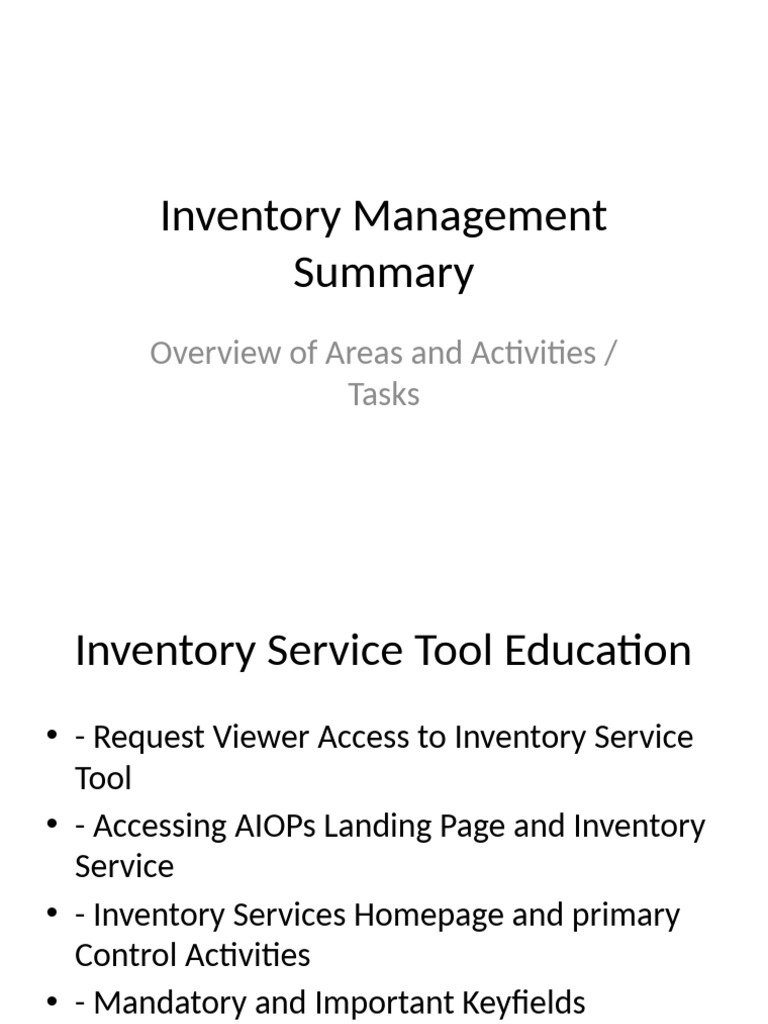 Inventory Management Summary | PDF