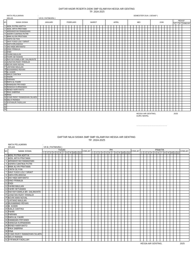 Daftar Hadir SMP | PDF