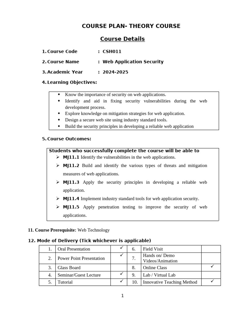 Web Application Security Course Plan | PDF | Computer Security | Security