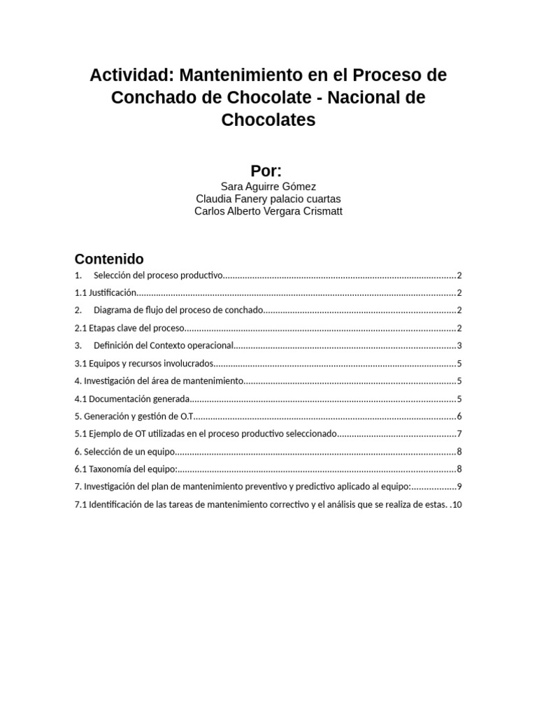 Mantenimiento en el Conchado de Chocolate | PDF | Chocolate ...