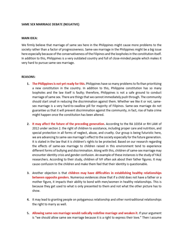 Same Sex Marriage Debate | PDF | Marriage | Homosexuality
