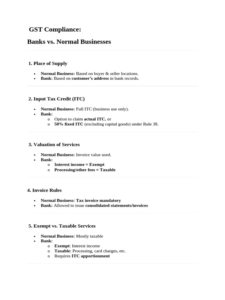 GST Compliance for Banks vs. Normal Businesses | PDF