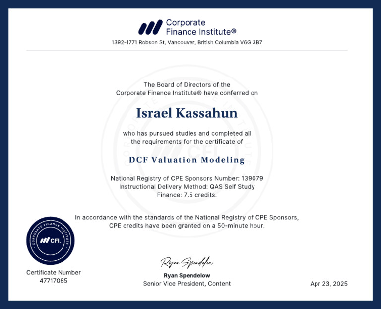 DCF Valuatione Certificate | PDF