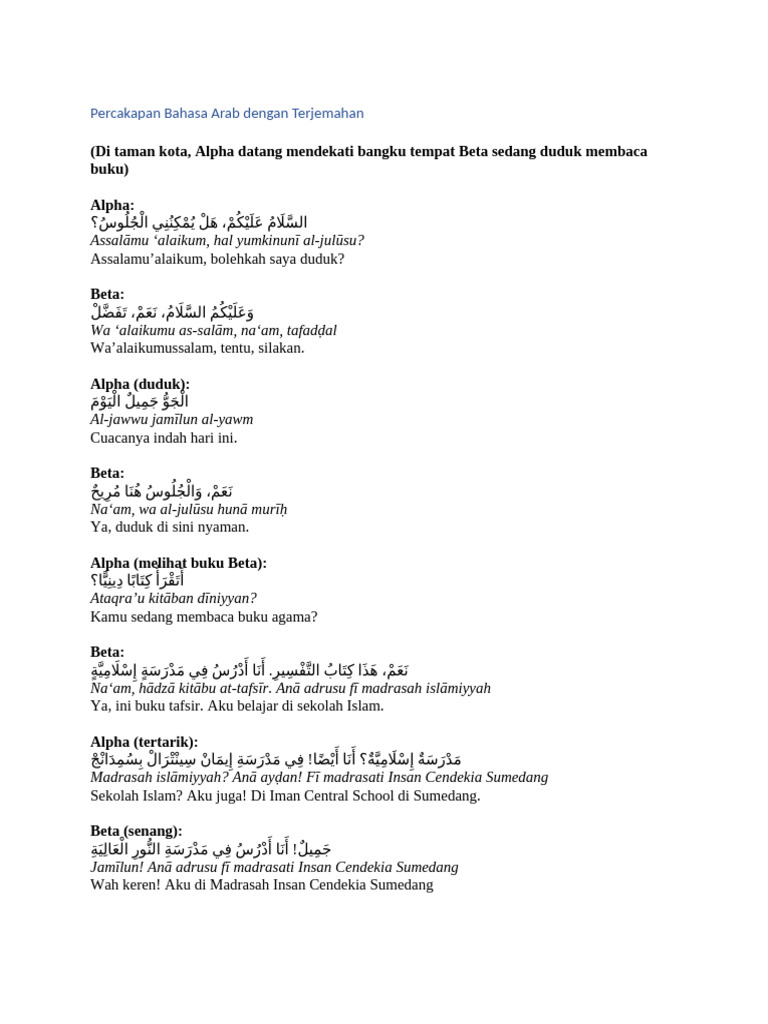 Percakapan Sehari-hari dalam Bahasa Arab | PDF
