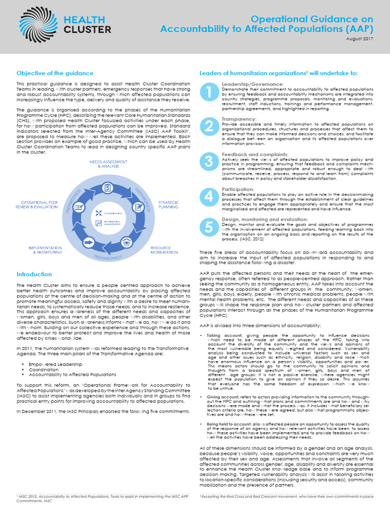 Operational Guidance On Accountability To Affected Populations | PDF