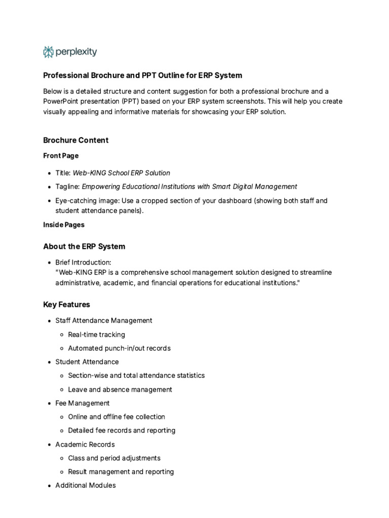 Professional Brochure and PPT Outline For ERP Syst | PDF | Enterprise ...