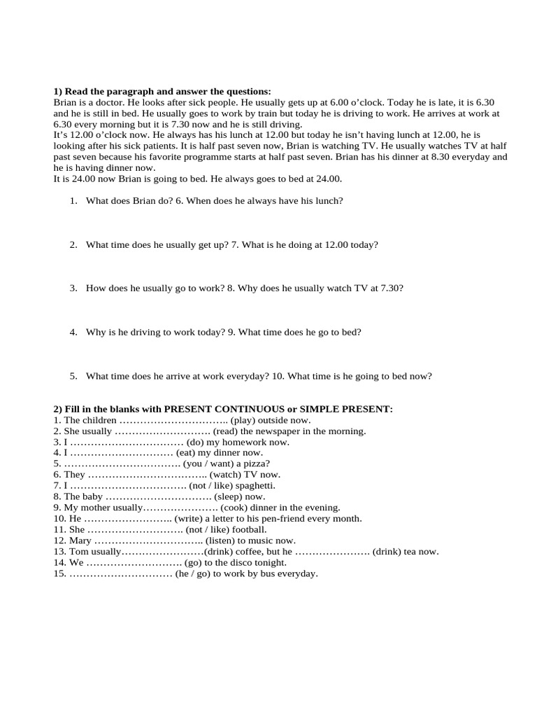 EXAM PRESENT SIMPLE CONTIN. pAST SIMPLE CONT - COMP.SUPERLATIVES | PDF