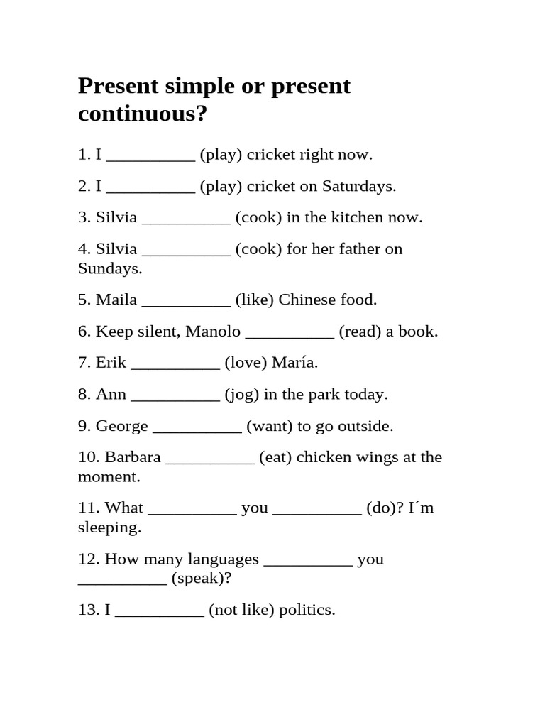 Present simple or present continuous.exercise 2 | PDF