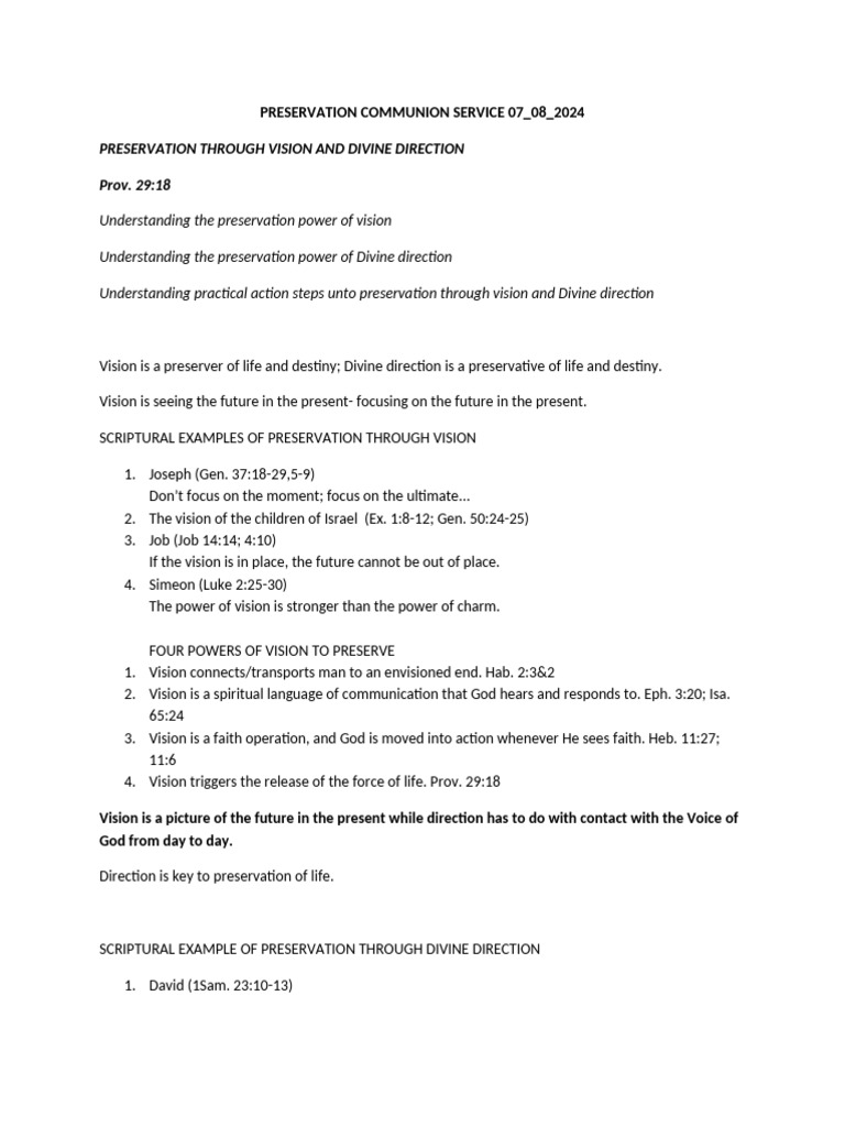 PRESERVATION THROUGH VISION AND DIVINE DIRECTION | PDF | Theology | Religious Belief And Doctrine