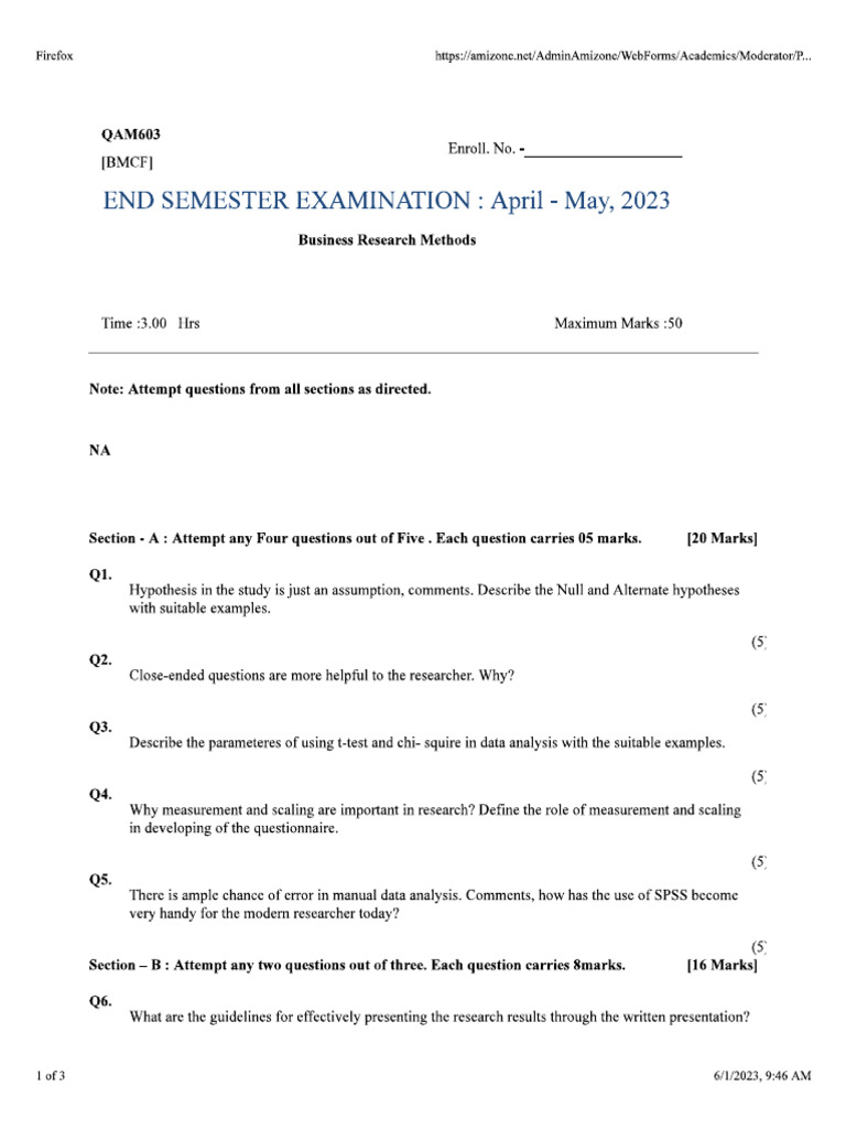 BRM 2023 Question Paper | PDF