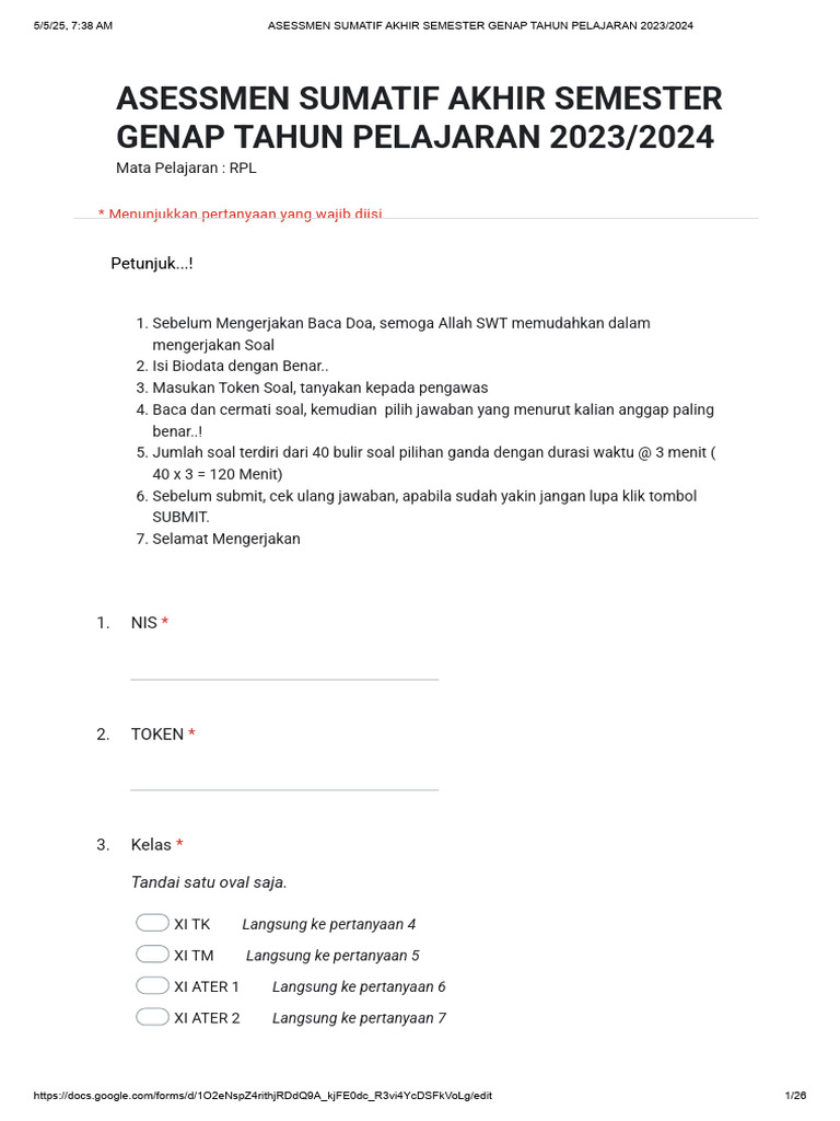 Asas Genap Xi - Google Formulir | PDF