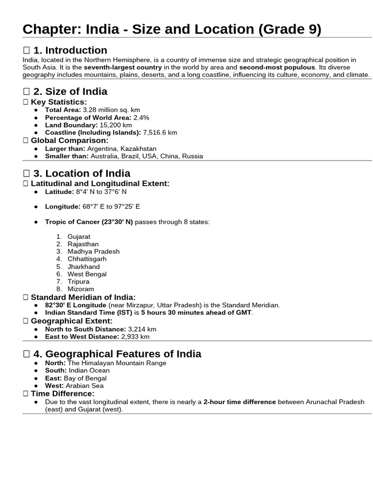 Chapter_ India - Size and Location (Grade 9) (1) | PDF | Longitude ...