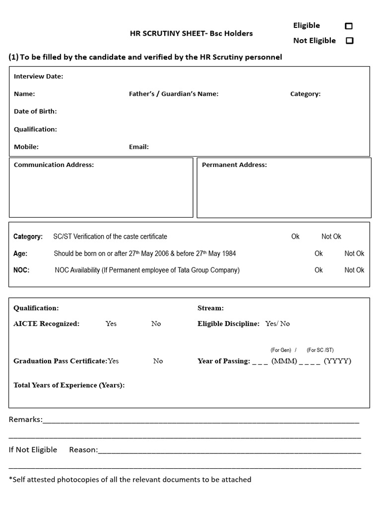 HR Scrutiny Sheet - Bscholders-Jun'24 | PDF
