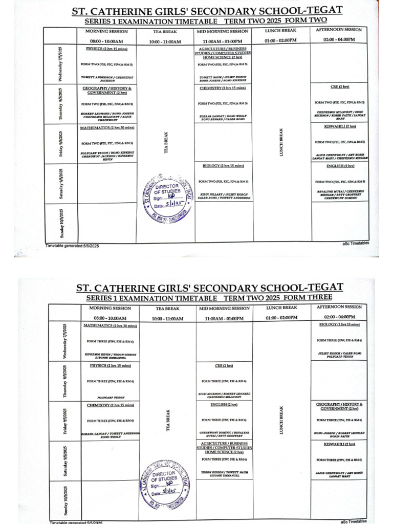 Series 1 Examination Timetable | PDF