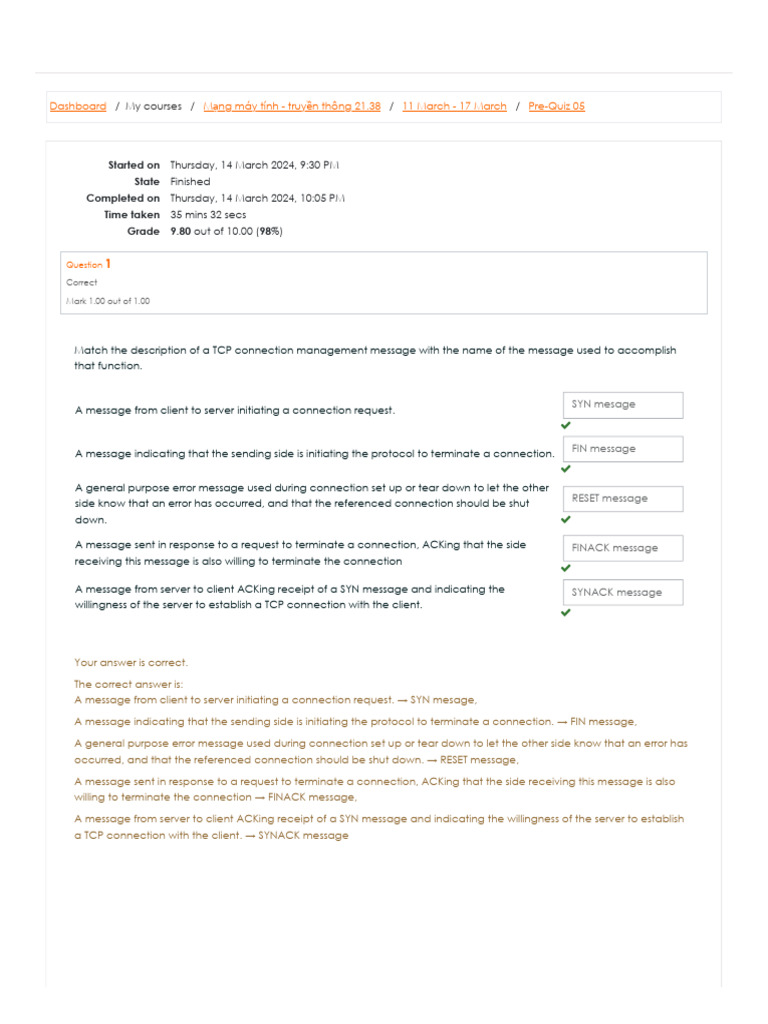 Pre-Quiz 05 Attempt Review | PDF | Transmission Control Protocol | Port ...