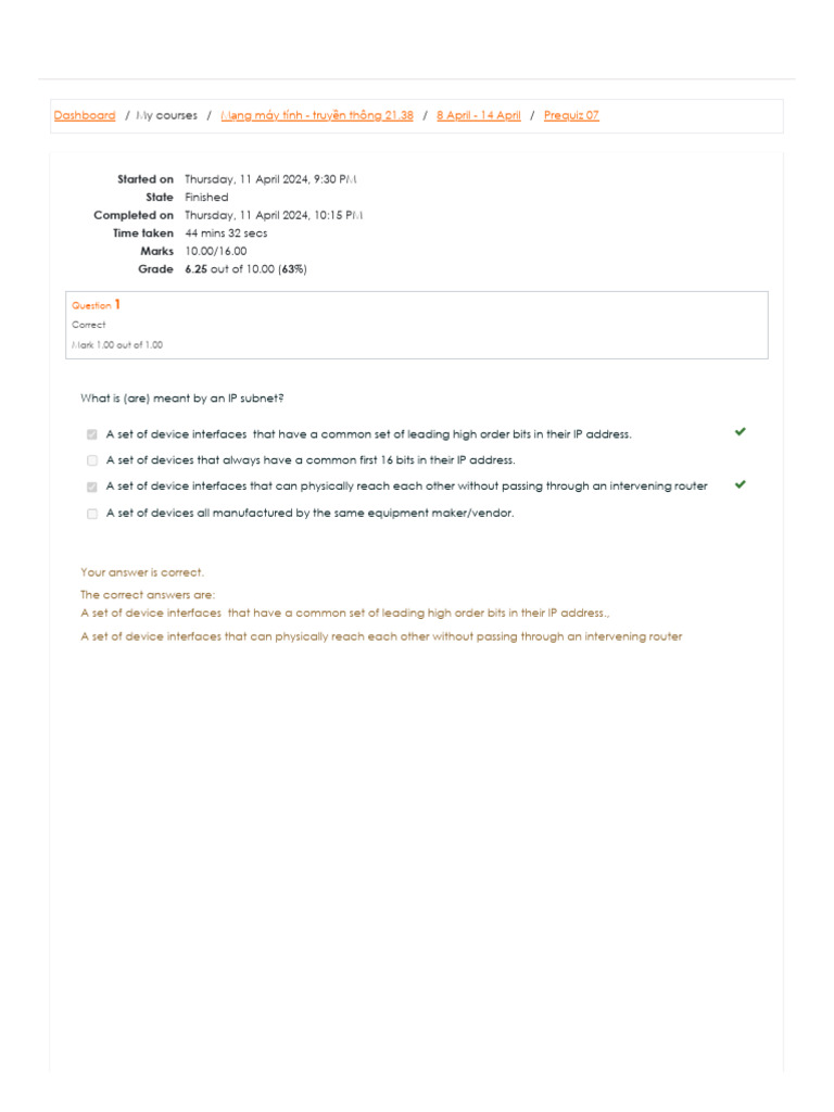 Prequiz 07 Attempt Review | PDF | Ip Address | Computer Science