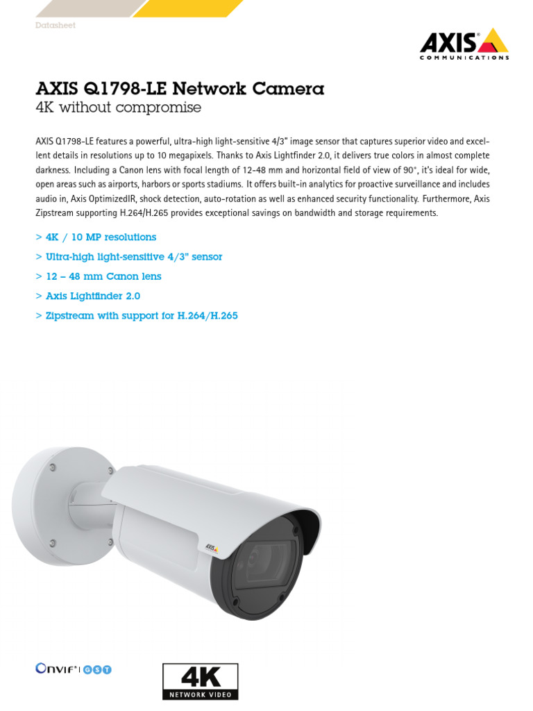 Datasheet Axis q1798 Le Network Camera en US 336738 | PDF | Camera | Pixel