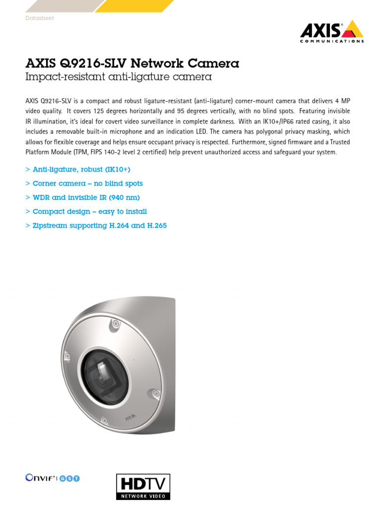Datasheet Axis q9216 SLV Network Camera en US 336746 | PDF | Hdmi | Camera