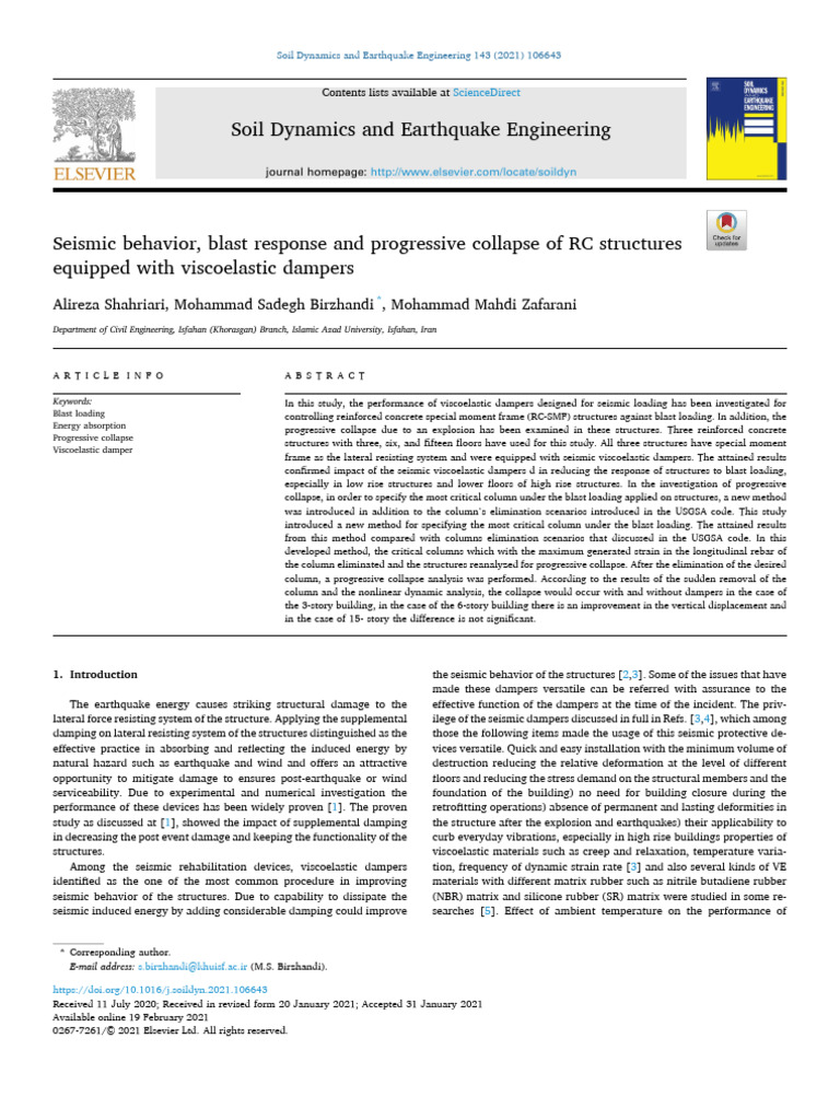 Seismic Behavior, Blast Response and Progressive Collapse of RC ...