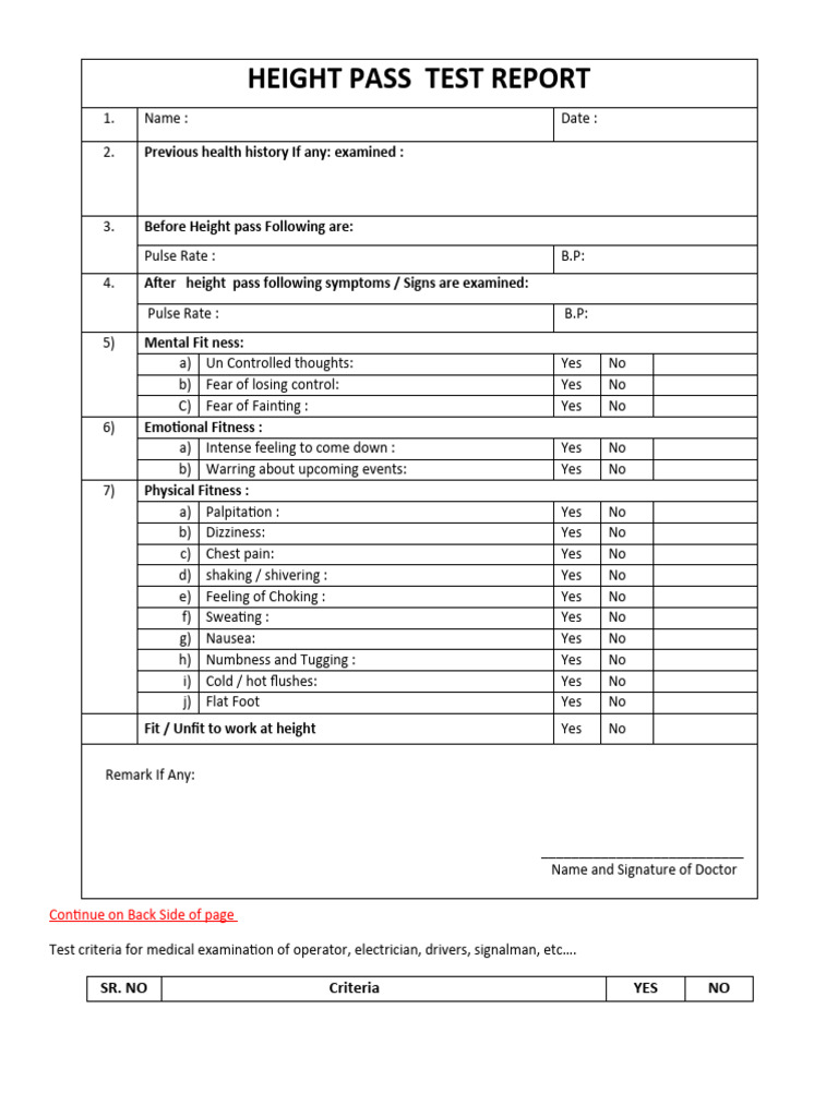Height Pass and Vertigo Test Report Format 003 | PDF | Neurological ...