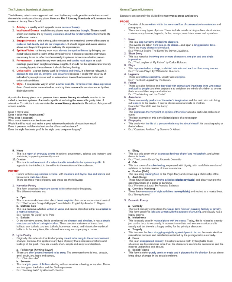 7 Literary Standards | PDF | Poetry | Narrative
