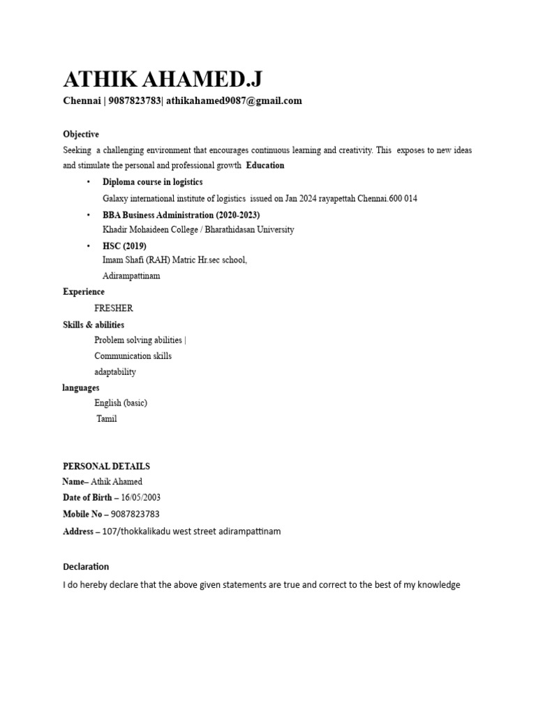Athik CV | PDF