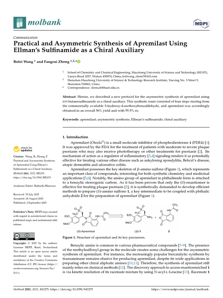 Molbank 2021 M1275 Asymmetric Synthesis | PDF | Enantioselective ...