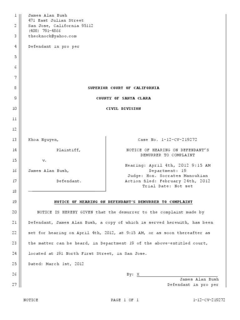 Sample California Demurrer To Eviction Complaint California Eviction