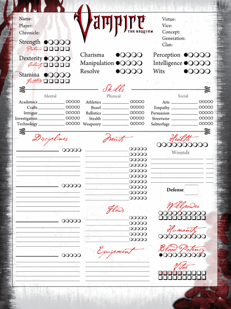 Vampire The Requiem - Character Sheet | PDF