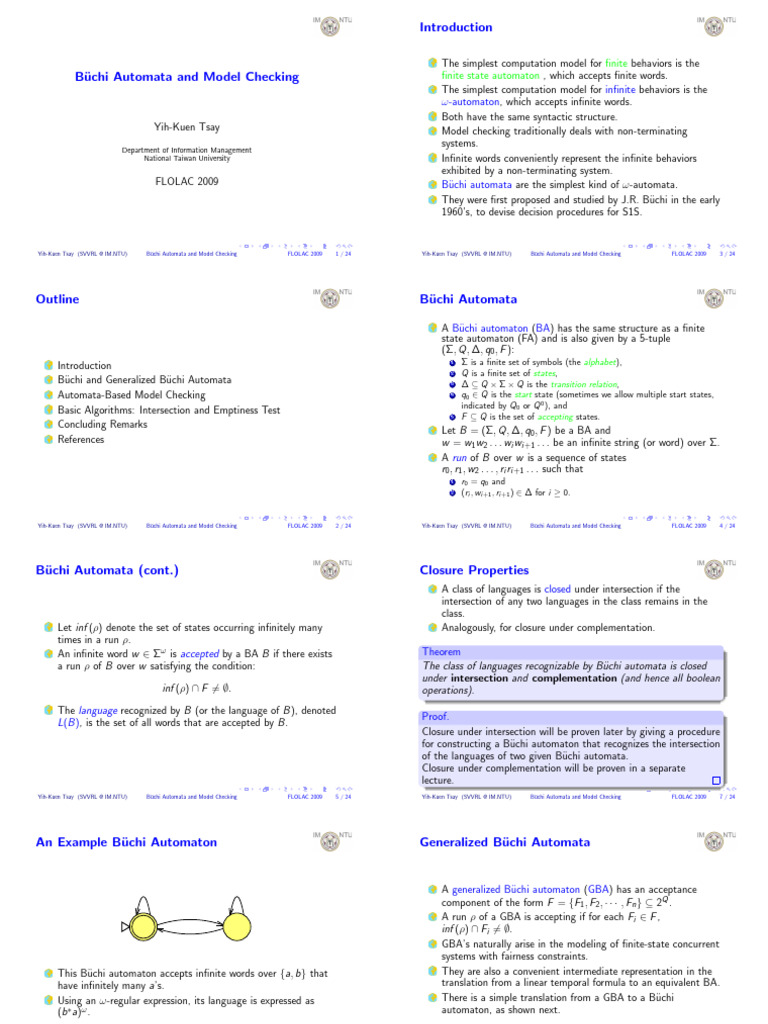 Buchi Automata and Model Checking | PDF | Automata Theory | Theoretical ...