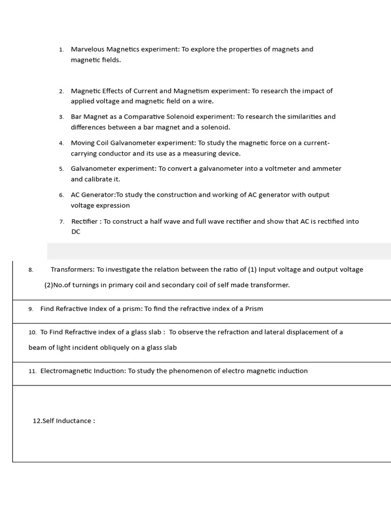 Physics Class 12 Experiment List | PDF
