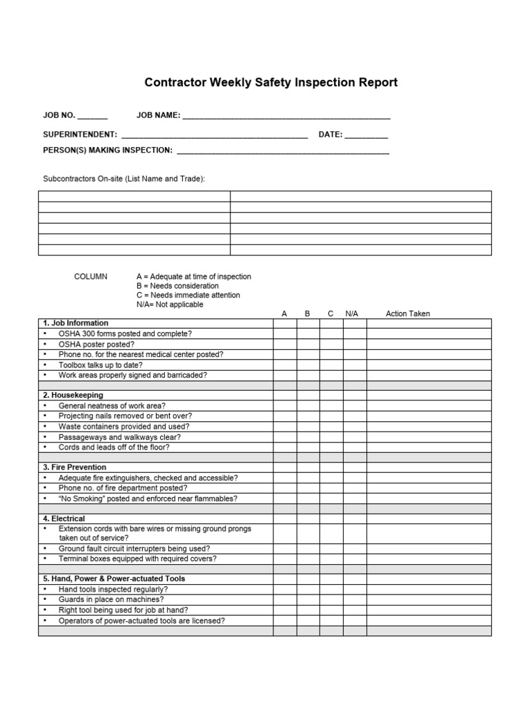 Contractor Weekly Safety Inspection Report Template | PDF | Crane (Machine) | Ladder