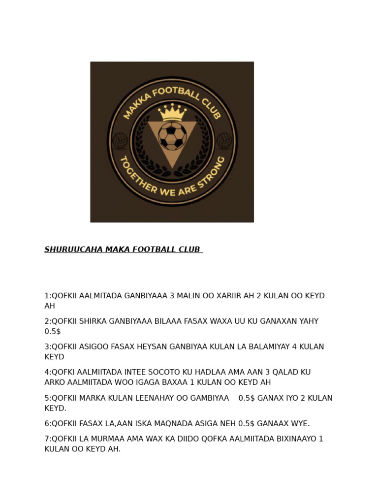 Shuruucaha Maka Football Club | PDF