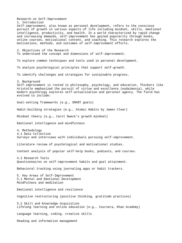 Research On Self Improvement | PDF | Personal Development | Motivational