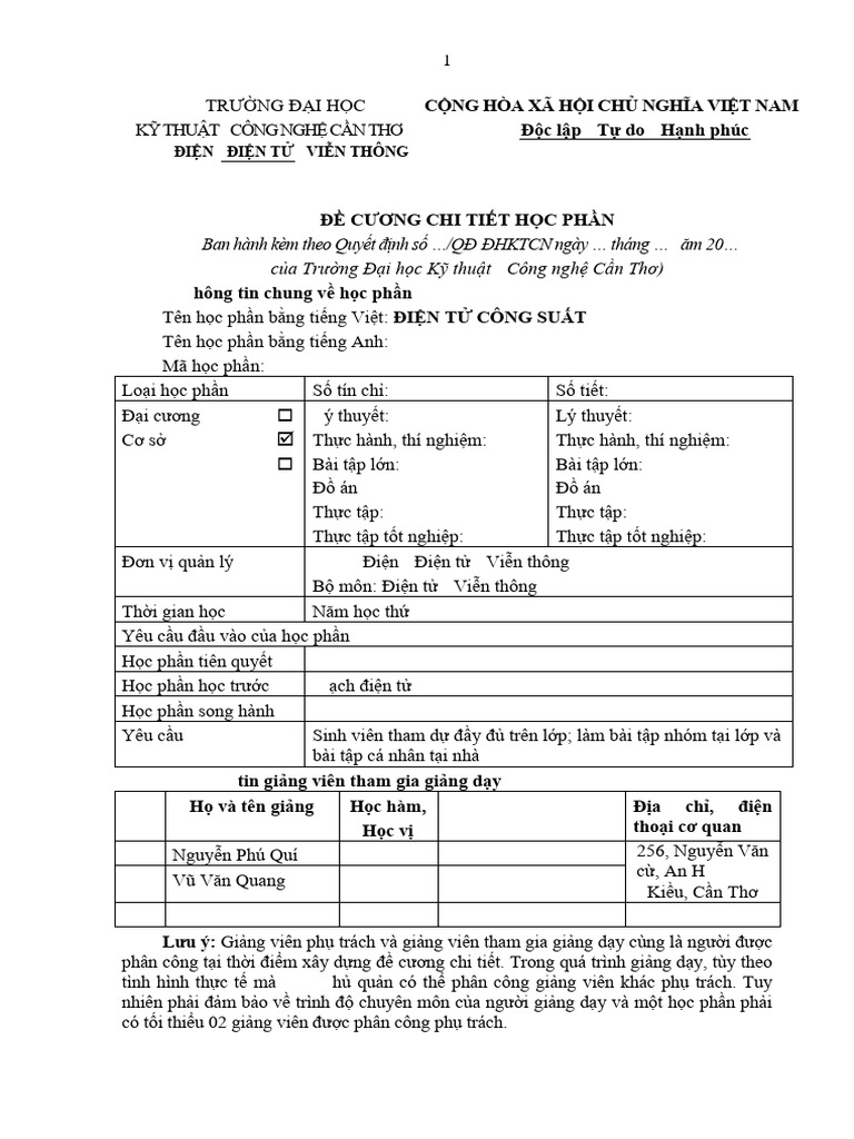 Mẫu Đề cương chi tiết học phần 08.3.2023 - new - DTCS - 20230315 | PDF