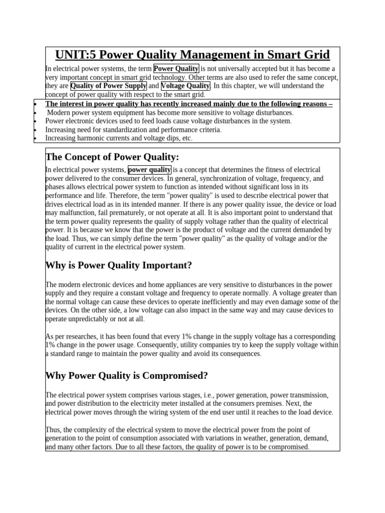 Unit 5 Power Quality Management in Smart Grid | PDF | Electromagnetic Compatibility ...