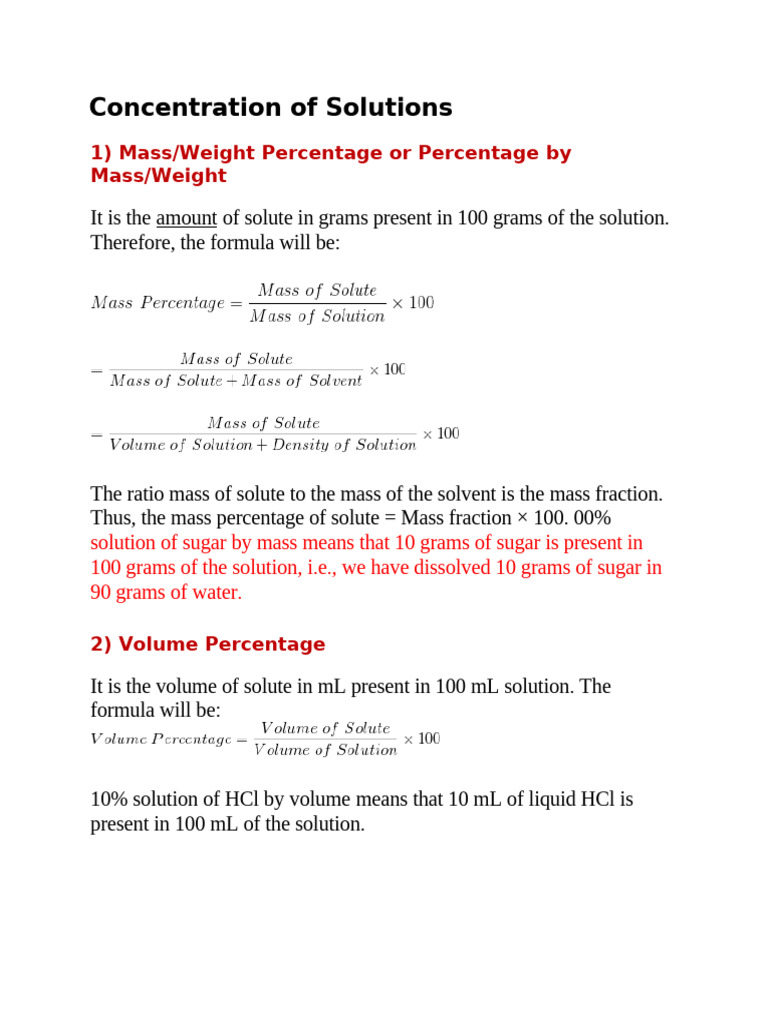 Concentration of Solutions | PDF | Concentration | Mole (Unit)