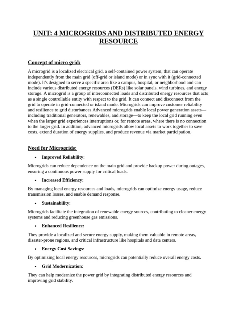 Unit 4 Microgrid and Distributed Energy Resoures | PDF | Distributed ...