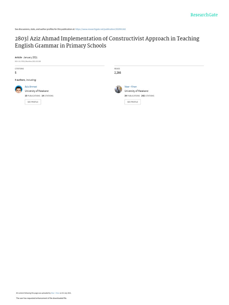2803 Aziz Ahmad Implementation of Constructivist Approach in Teaching English Grammar in Primary ...