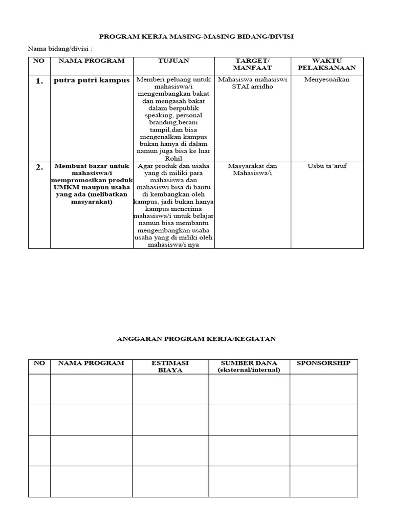 Draft Program Kerja Dema | PDF