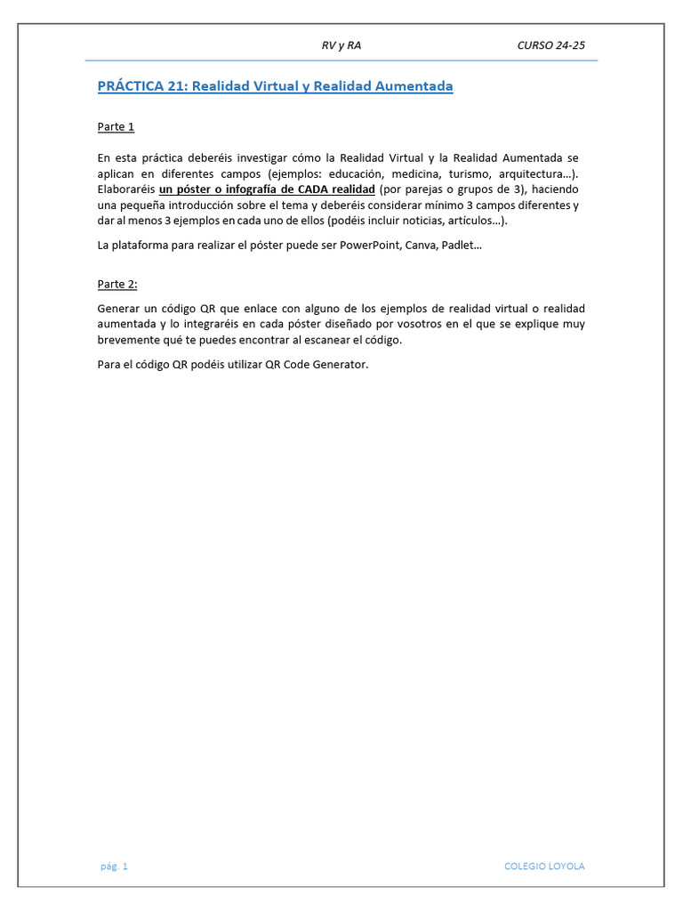 Práctica 22. RV y RA | PDF