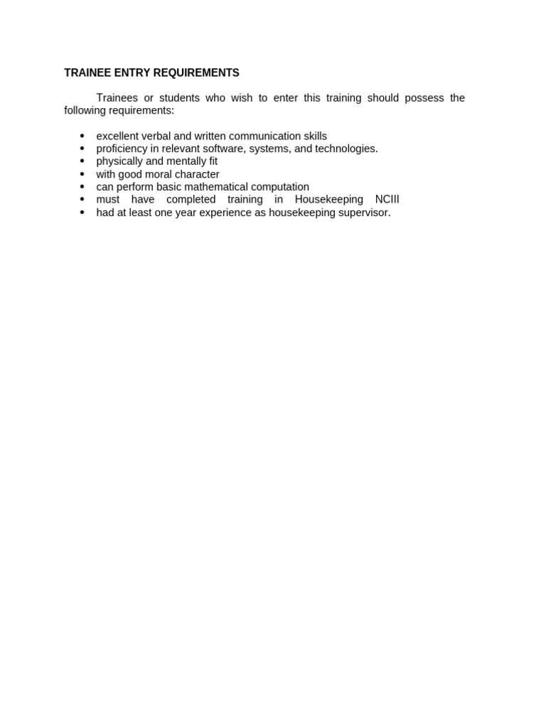 Trainee Entry Requirements | PDF