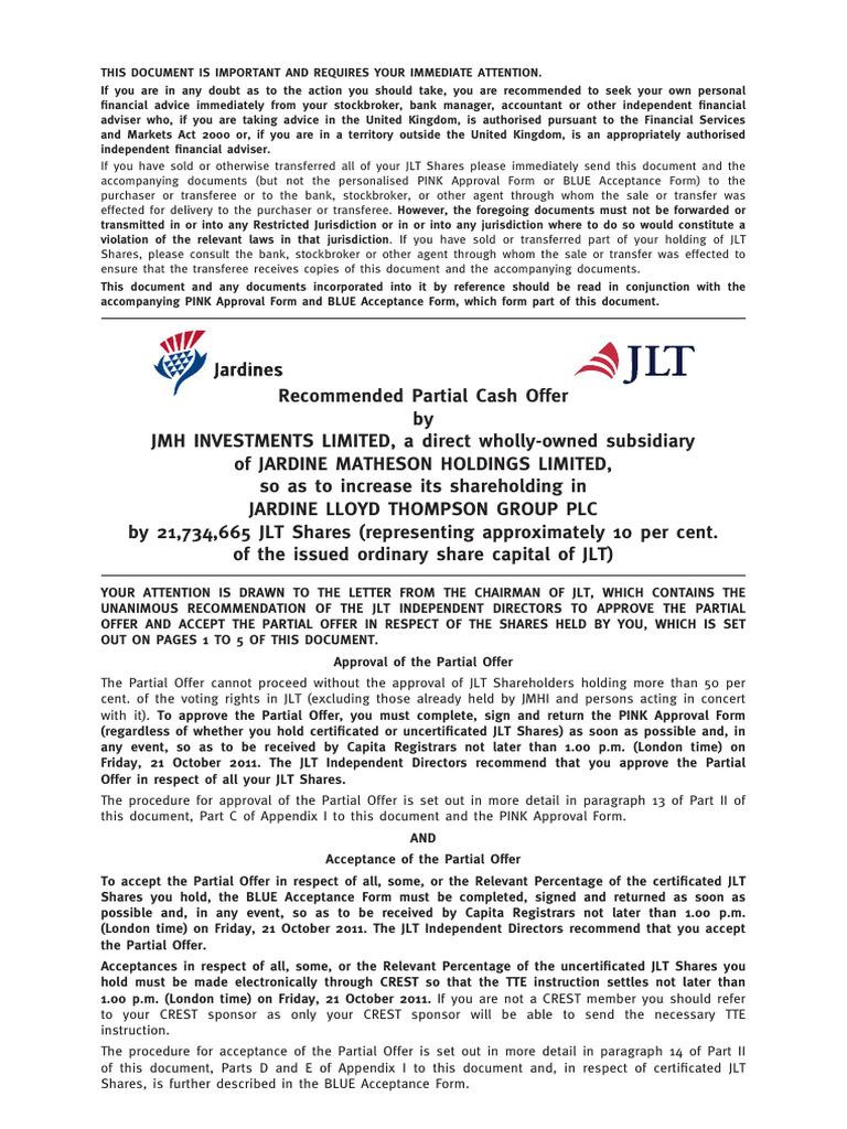 RCMA 2023-24 Lecture 15 - JMHI Recommended Partial Cash Offer For JLT ...