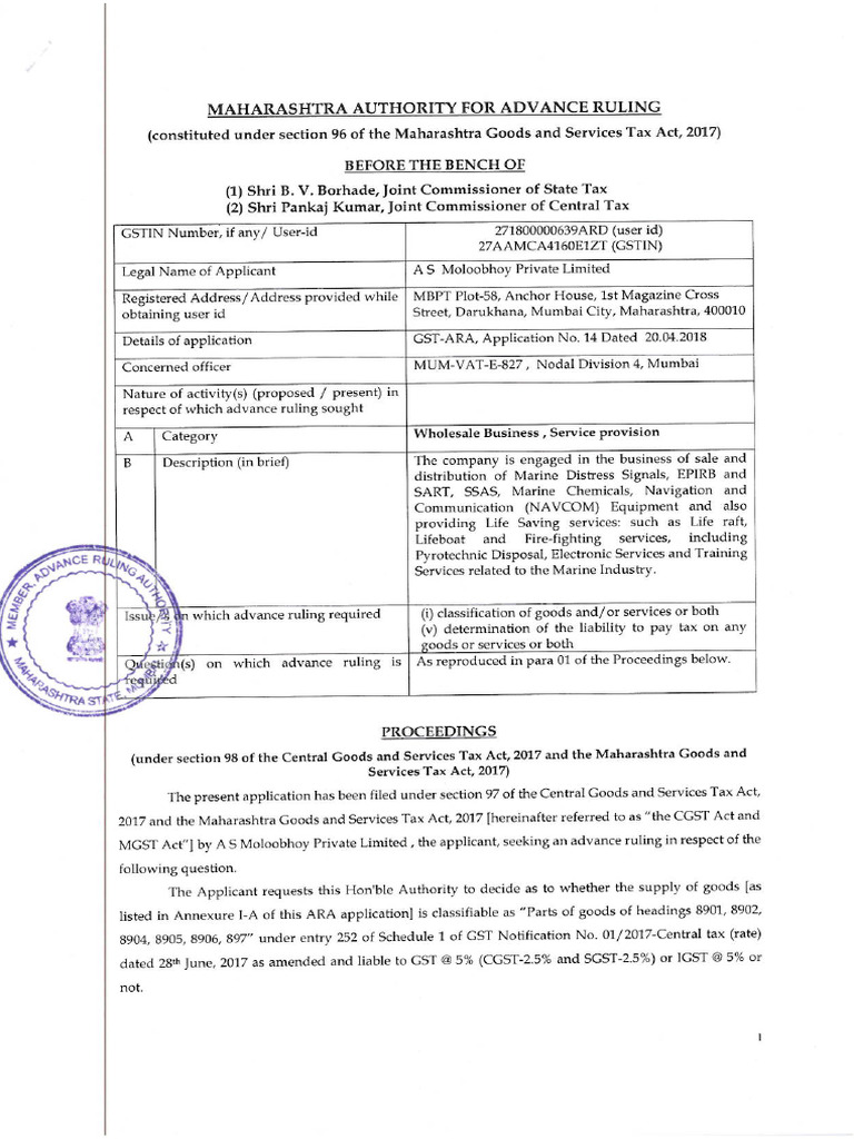 GST Ara Order - A S Moloobhoy PVT Ltd-Marine Spares | PDF