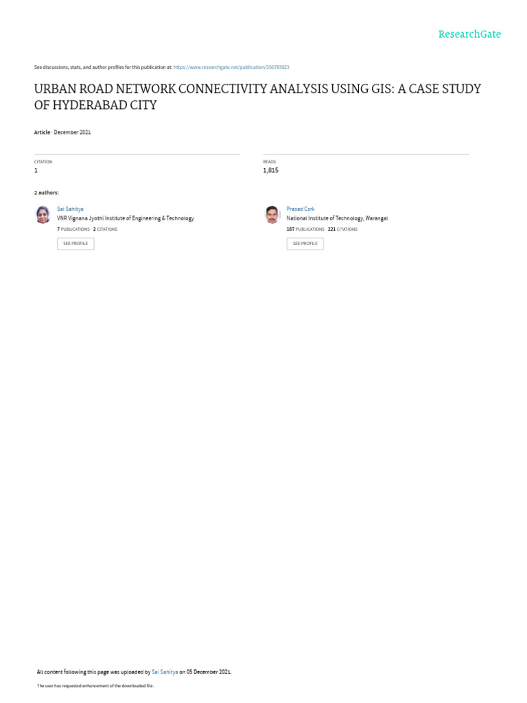 Urban Road Network Connectivity Analysis Using Gis: A Case Study of ...