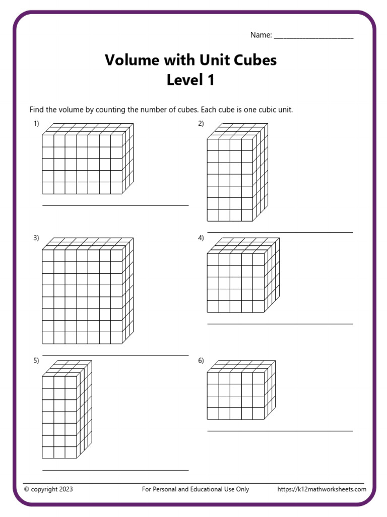 Volume with Unit Cubes Worksheet | PDF