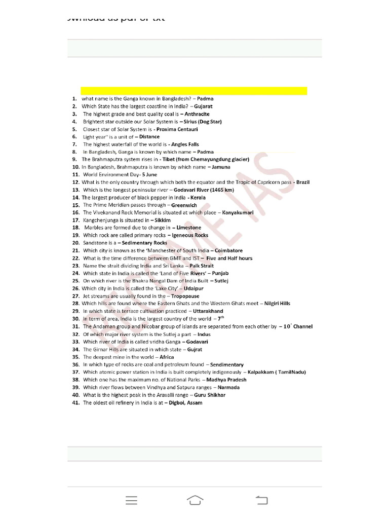 Geography One Liner PDF | PDF