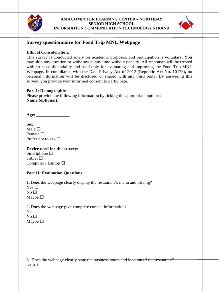 Survey Questionnaire Group Lejohn | PDF