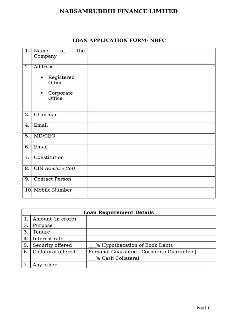 NBFC Loan Application Form | PDF | Loans | Expense